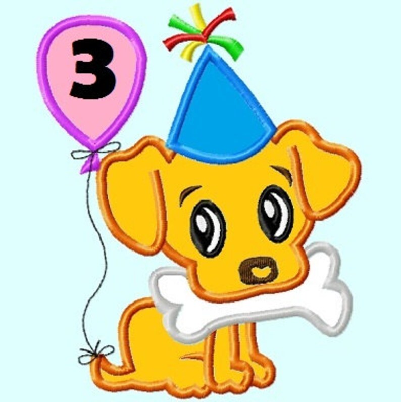Birthday Puppy APPLIQUE Embroidery Designs 3 Sizes INSTANT Download - Etsy