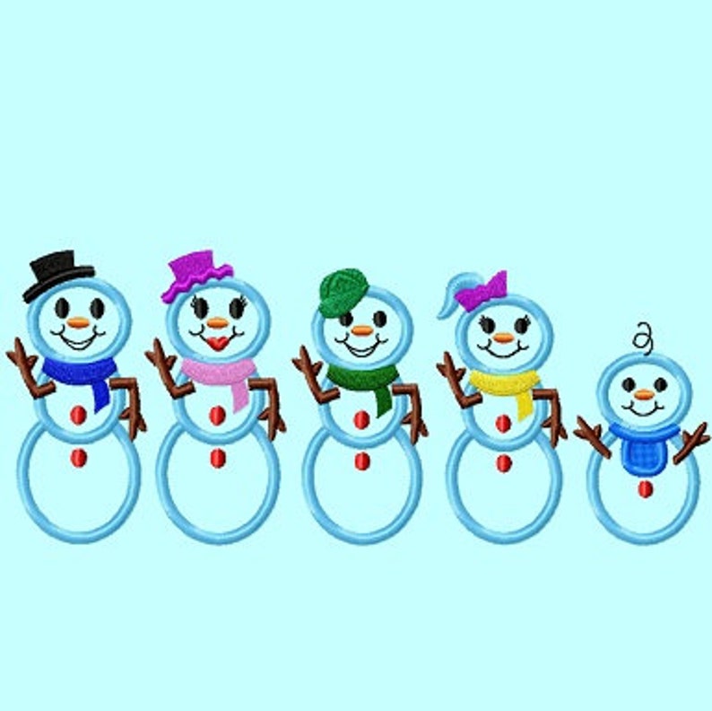 Snowman Family Applique Embroidery Designs 5 INDIVIDUAL - Etsy