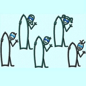 The Stick People Summer Surfers Family Embroidery APPLIQUE Designs 5 ...