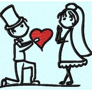 Stick People Groom and Bride LOVE Heart Embroidery Design 2 - Etsy