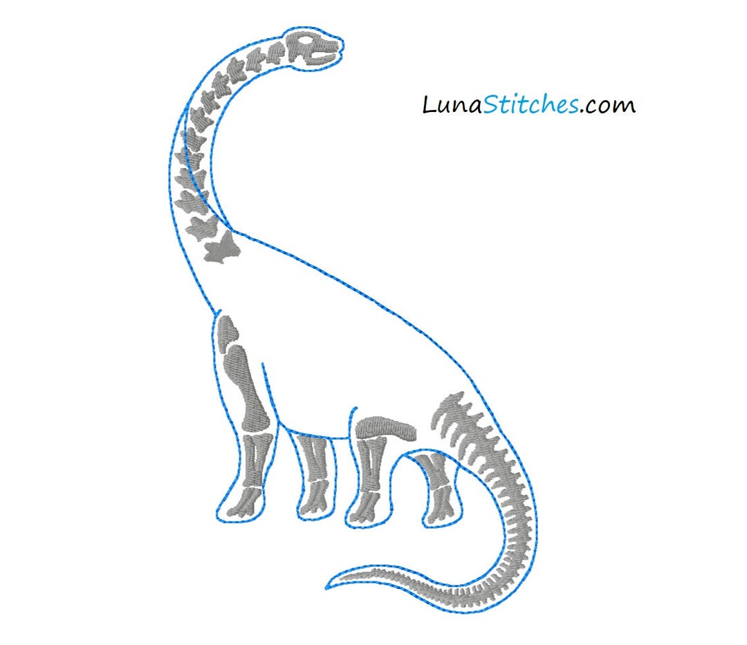 FRAME Long Neck Dinosaur Dino Skeleton Bones Fill Embroidery Design - Etsy
