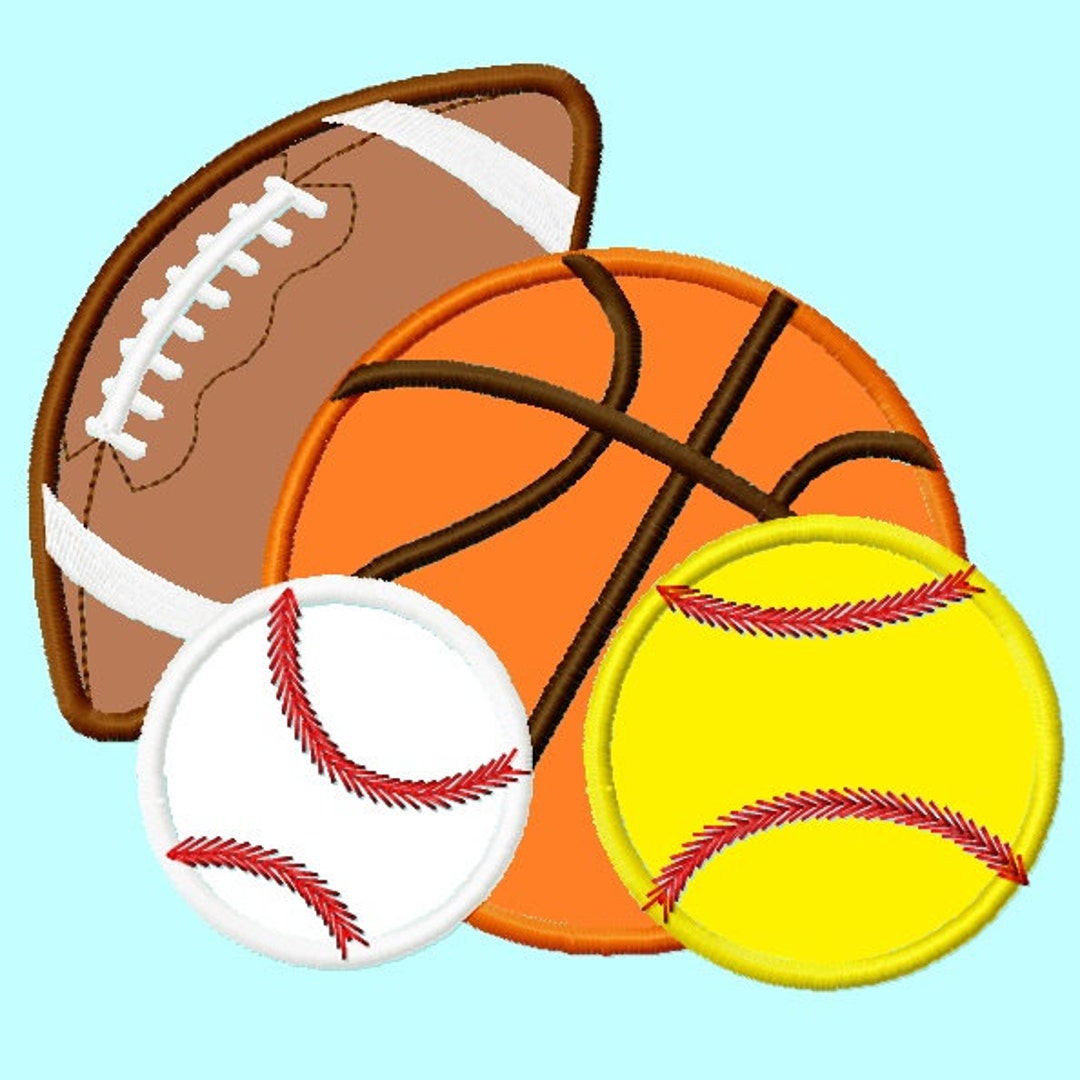 All Sports Balls Baseball, Softball, Football and Basketball Applique ...
