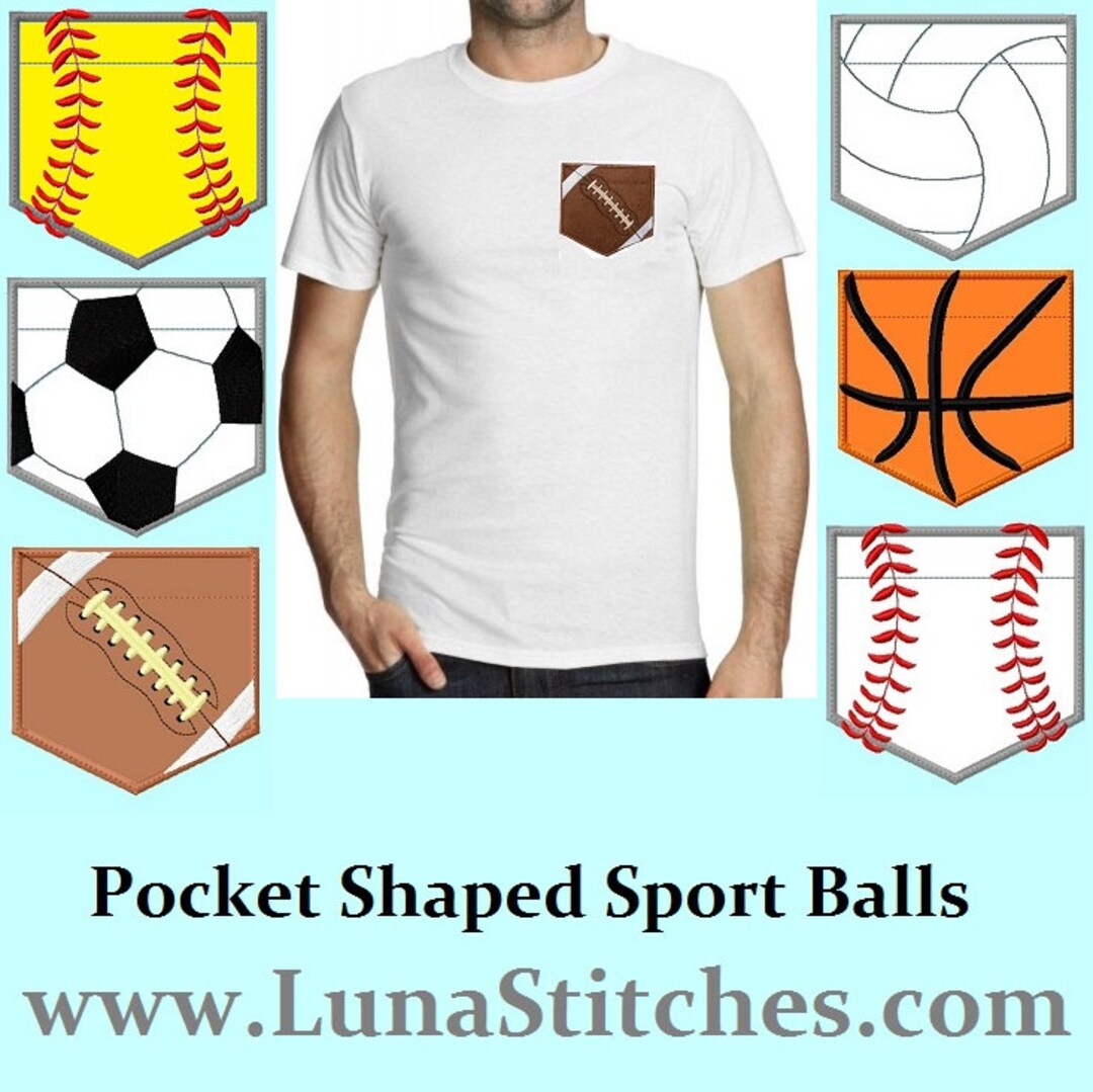 6 Sports Balls Pocket Shape Applique Embroidery Design 4 Sizes for ...