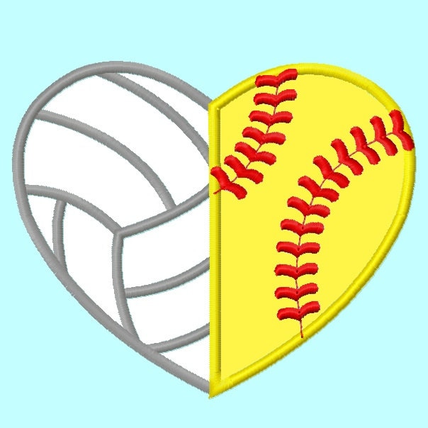 Volleyball and Softball Heart Shape Applique Embroidery Design INSTANT ...