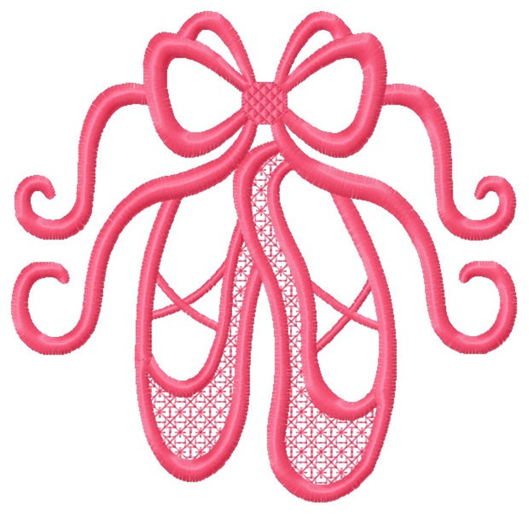 Ballerina Dancing Shoes and Bow Fill Embroidery Design File 4 Sizes ...