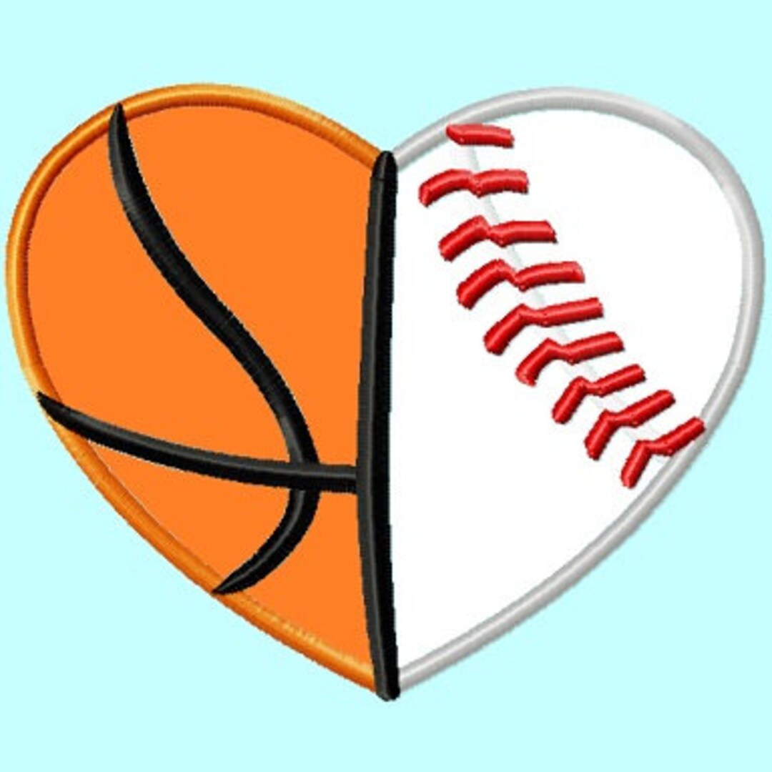 Baseball and Basketball Heart APPLIQUE Embroidery Designs 4 Sizes ...