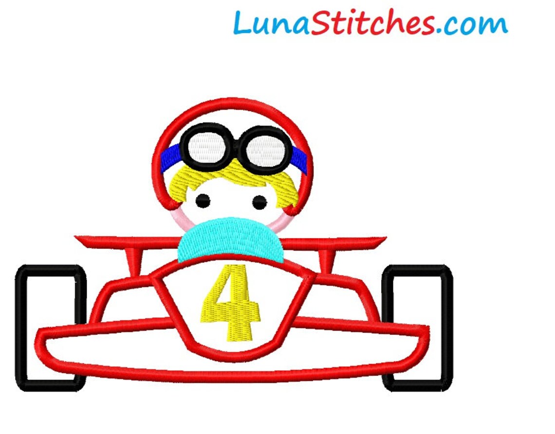 Red Race Car With Boy Number 4 APPLIQUE Embroidery Design 4 - Etsy