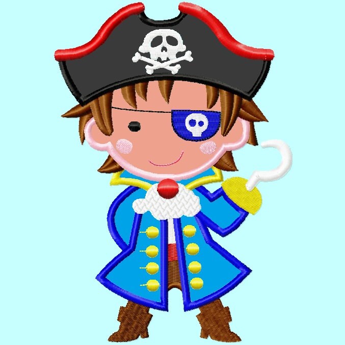 Pirate Boy with hook Applique Embroidery Design 2 sizes | Etsy