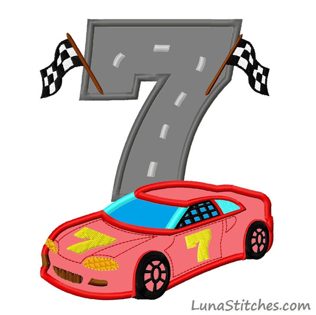 Red Race Car Seven 7 APPLIQUE Embroidery Design INSTANT DOWNLOAD - Etsy