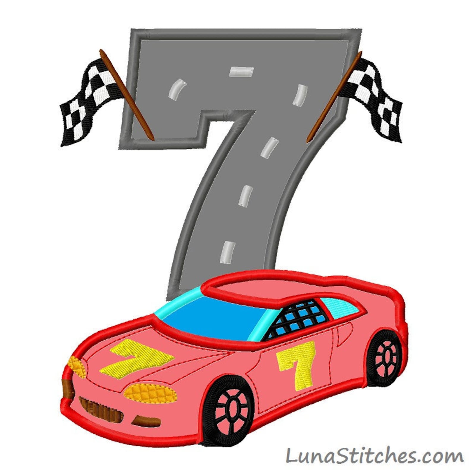 Red Race Car Seven 7 APPLIQUE Embroidery Design INSTANT - Etsy