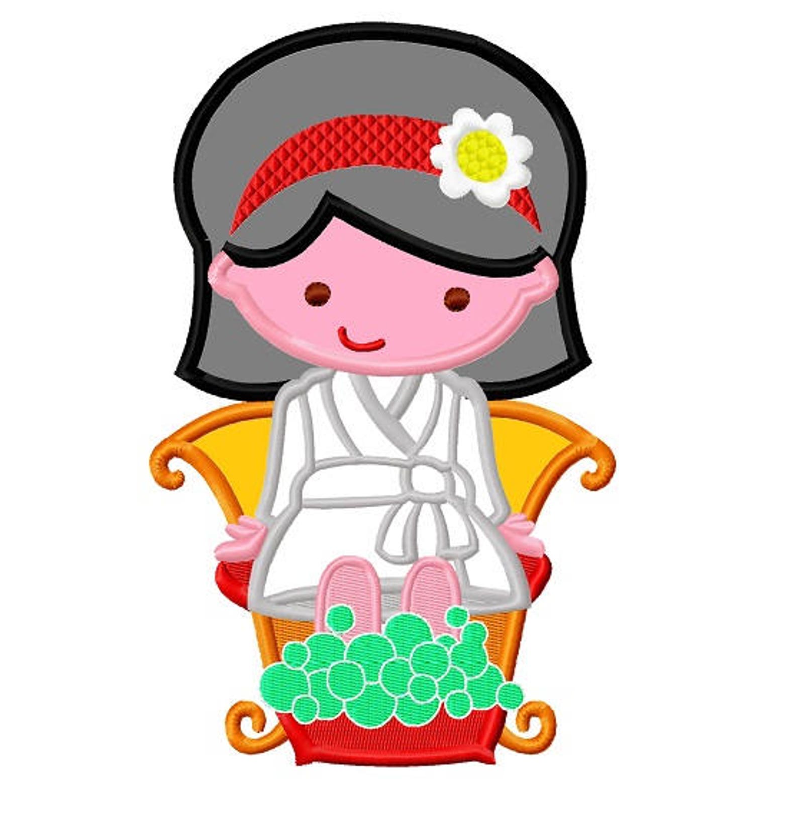 Cute Girl black hair in Spa APPLIQUE Embroidery Design | Etsy