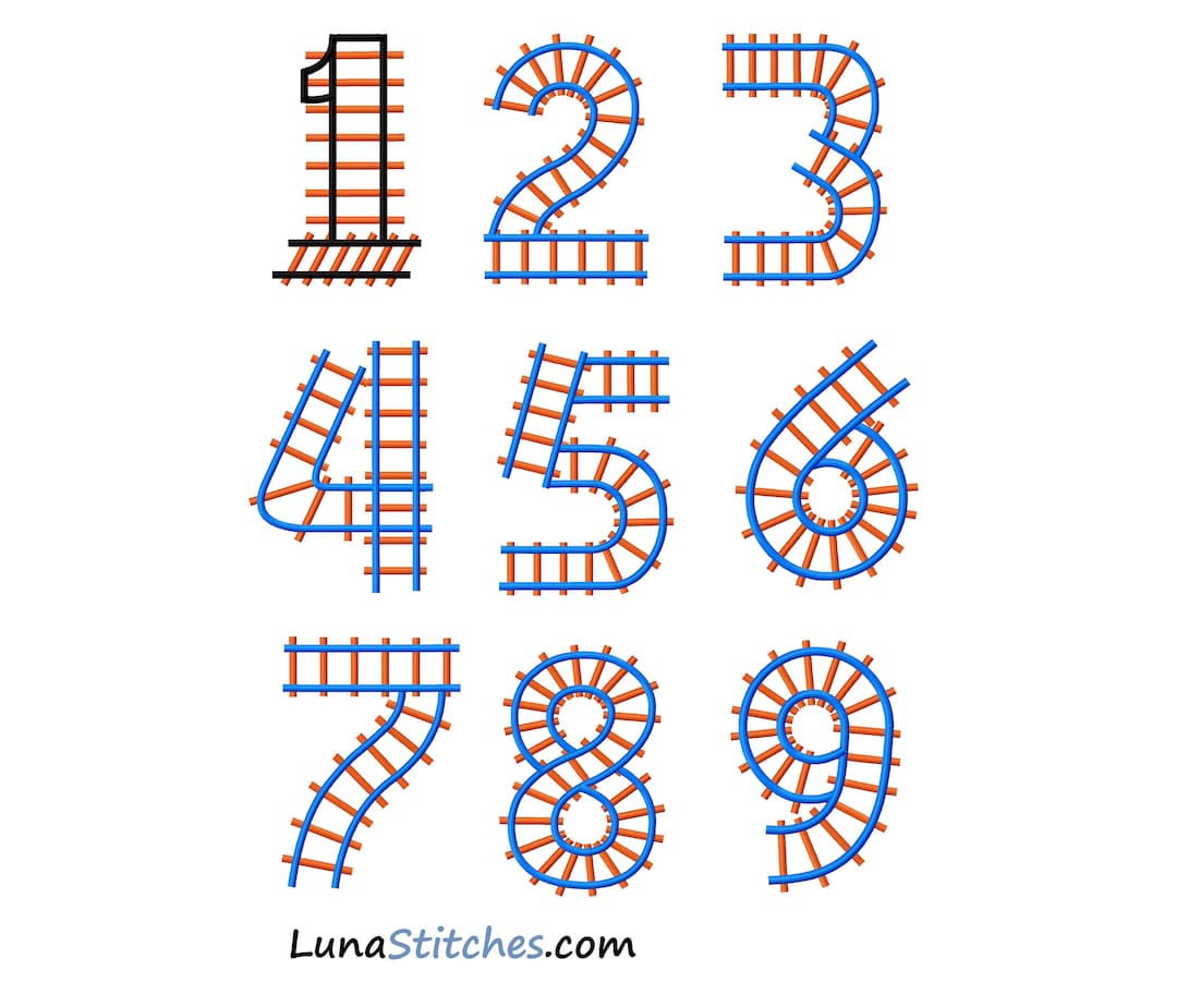 Train Tracks Number Set 1 to 9 Fill Embroidery Design File Instant ...