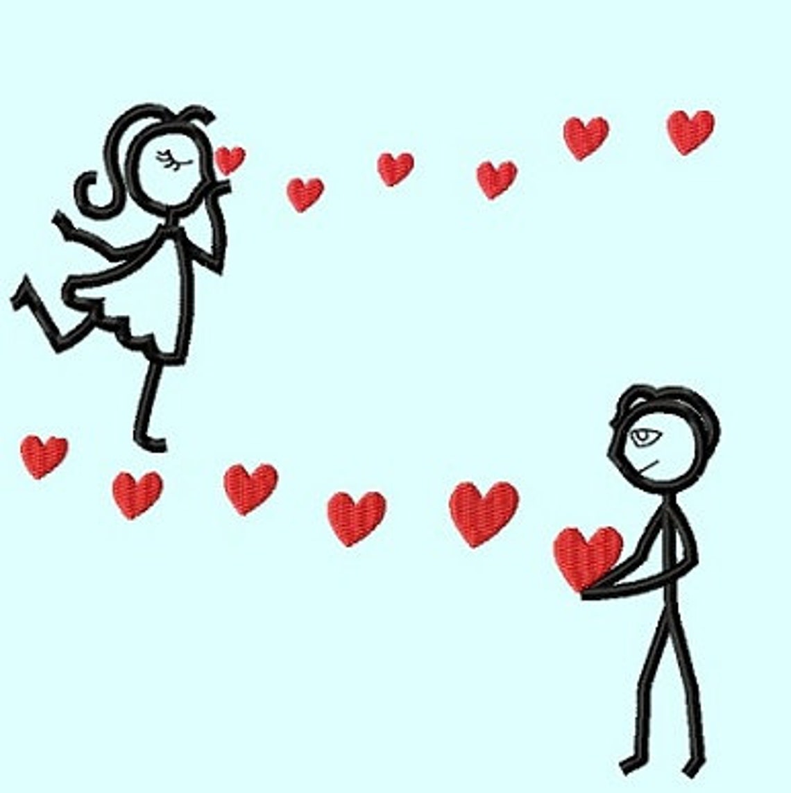 Stick People Couple LOVE Heart Embroidery Design 2 Sizes Each INSTANT ...
