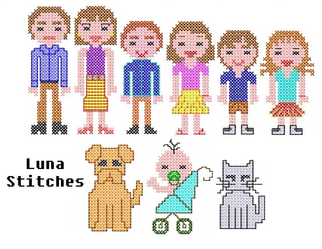Cross Stitch Stick People Family1 Embroidery Machine Designs 9 Designs ...