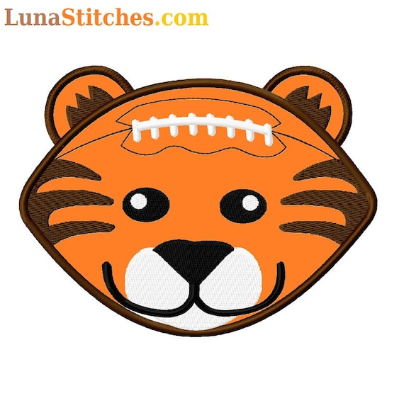 Tiger Head Football Shape Applique Embroidery Design INSTANT | Etsy
