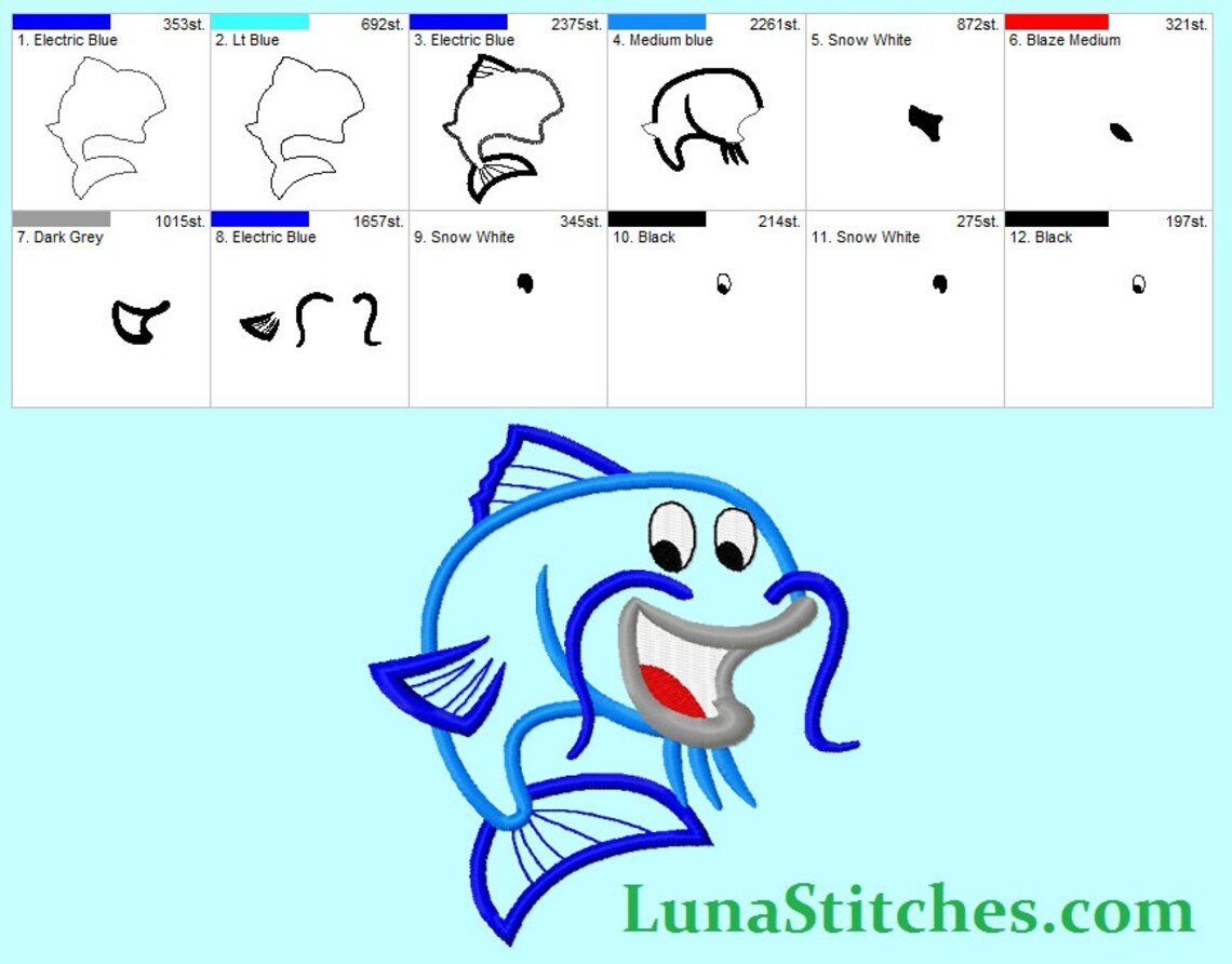 Cute Catfish APPLIQUE Embroidery Designs 3 Sizes Included - Etsy