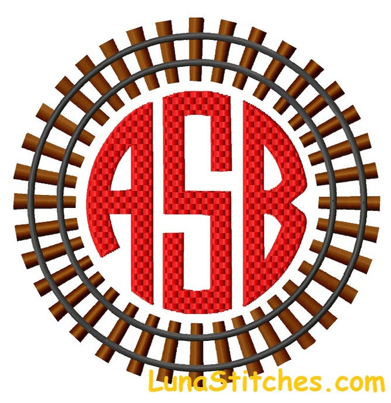 Train Tracks Round Monogram Frame Embroidery Designs | Etsy
