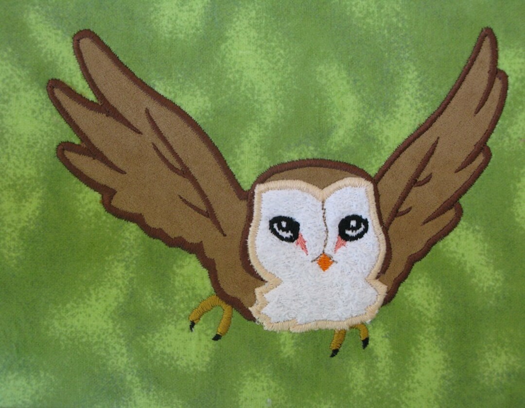 Brown Flying Owl APPLIQUE Embroidery Designs 4 Sizes INSTANT DOWNLOAD ...