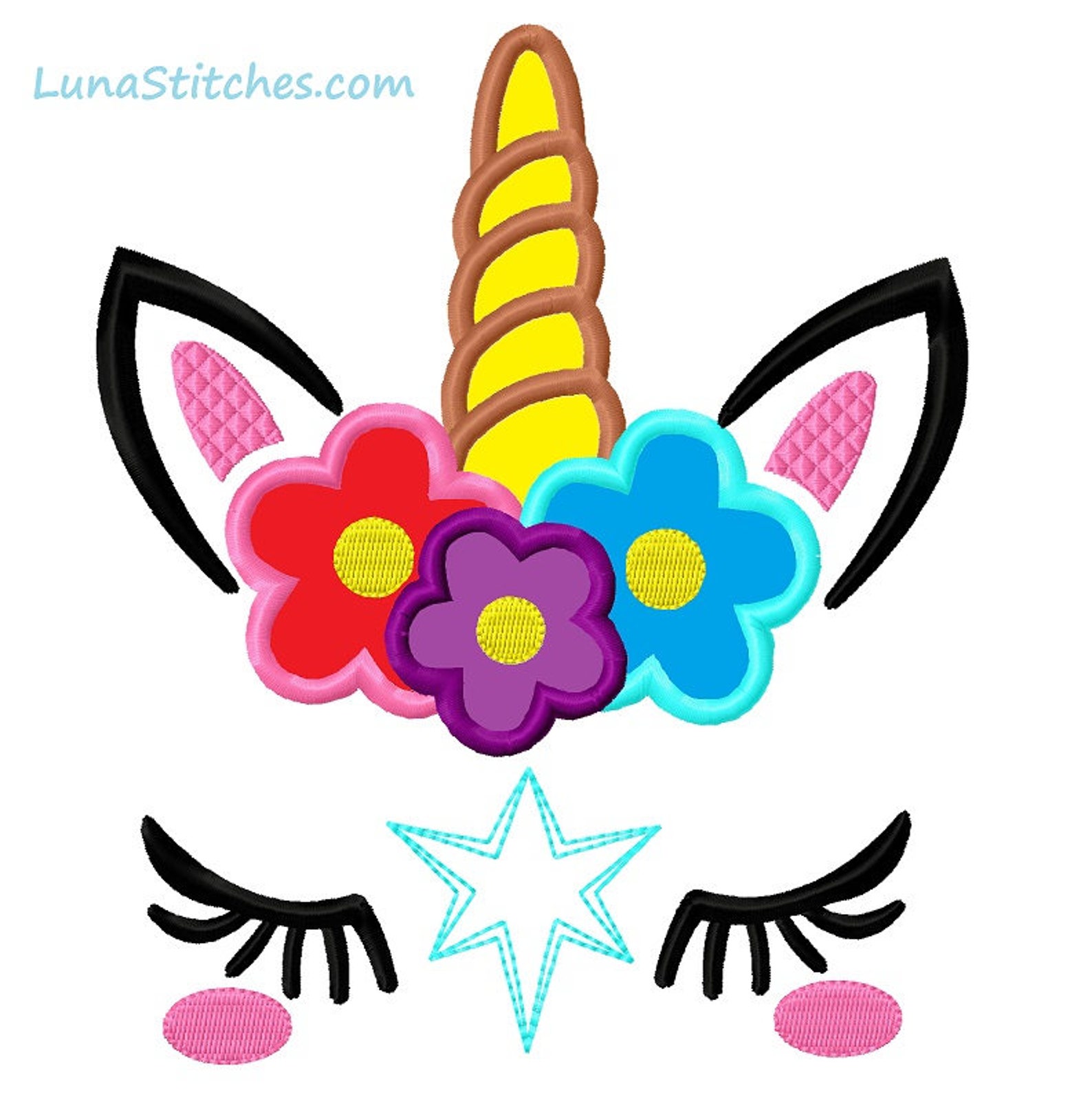 Unicorn Face With APPLIQUE Flowers Embroidery Designs 4 Sizes | Etsy