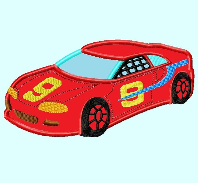 Red Race Car APPLIQUE Embroidery Design 3 Sizes INSTANT - Etsy