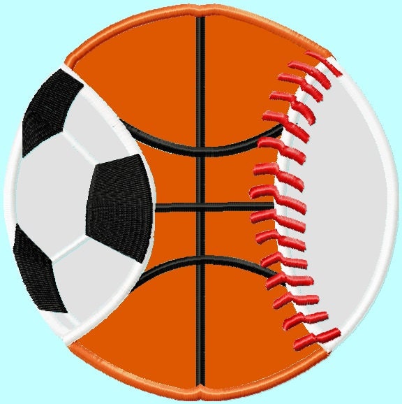 All in One Soccer Basketball and Baseball, Applique Embroidery Design ...