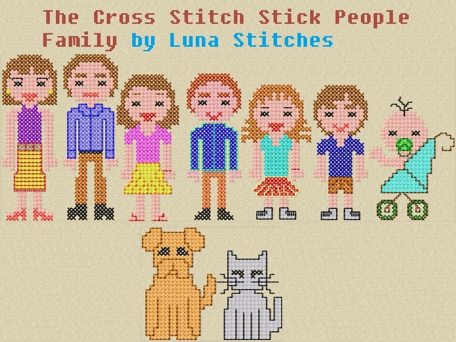 Cross Stitch Stick People Family1 Embroidery Machine Designs 9 - Etsy