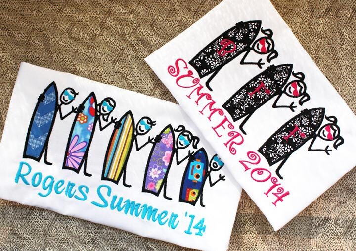The Stick People Summer Surfers Family Embroidery APPLIQUE | Etsy
