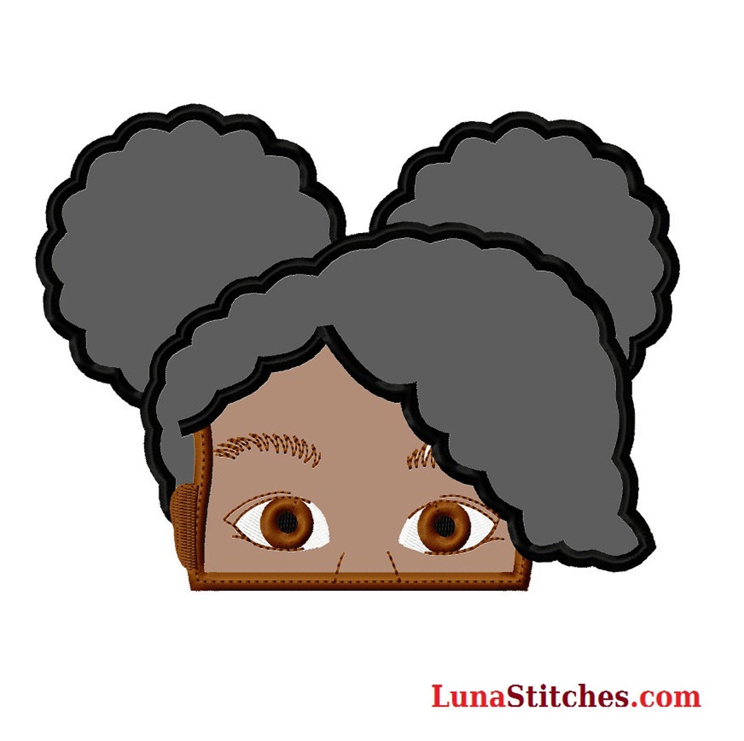 Afro Hair Girl Peeker Applique Embroidery Designs 4 Sizes INSTANT ...