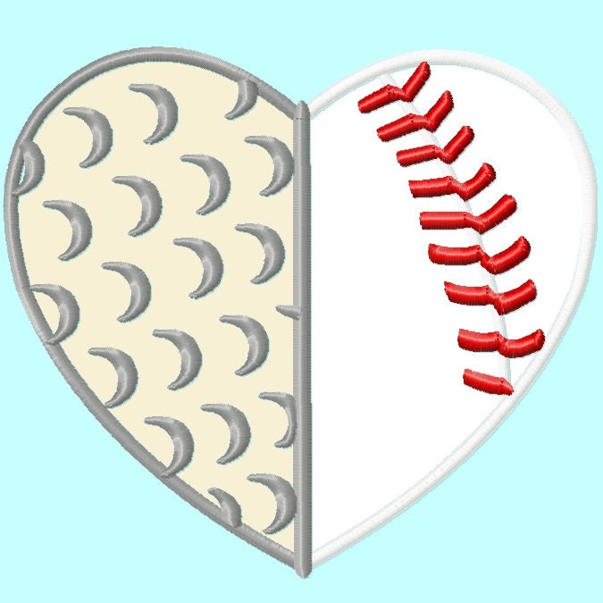 Golf and Baseball Softball Heart Shape Applique Embroidery Design ...