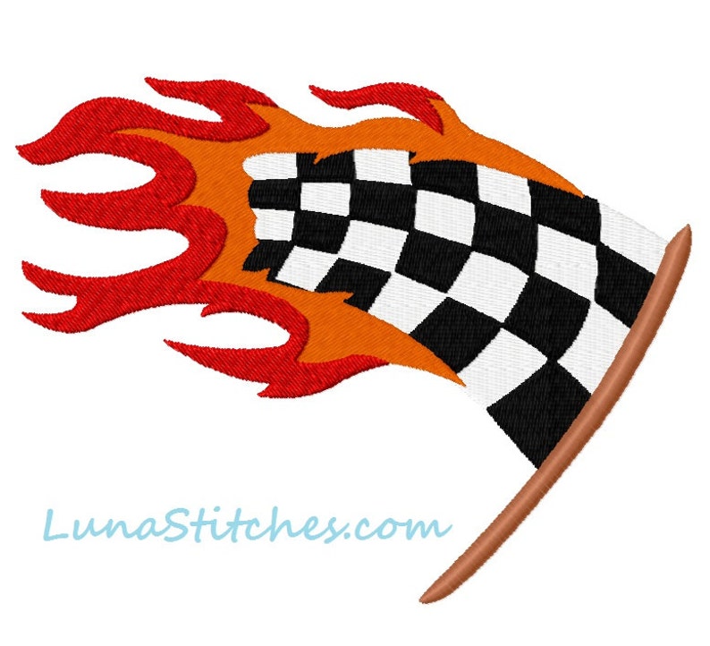Checkered Flag in Flames Fill Embroidery Design 4 Sizes - Etsy