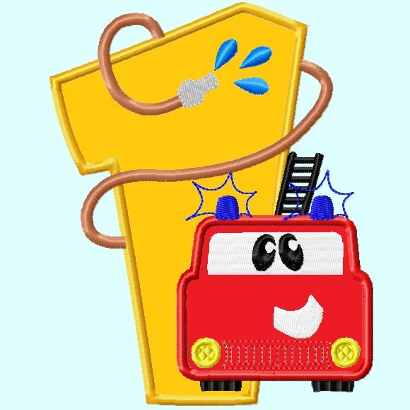 Firefighter Fire Truck Number Set 1 to 9 APPLIQUE Embroidery | Etsy