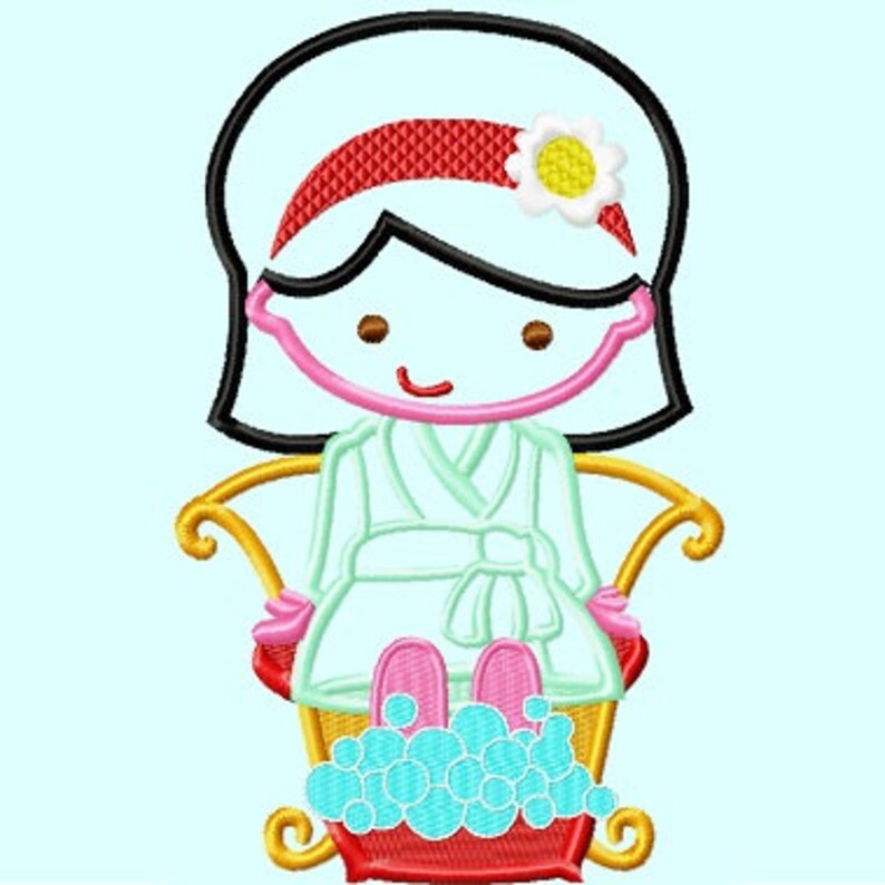 Cute Girl black hair in Spa APPLIQUE Embroidery Design | Etsy