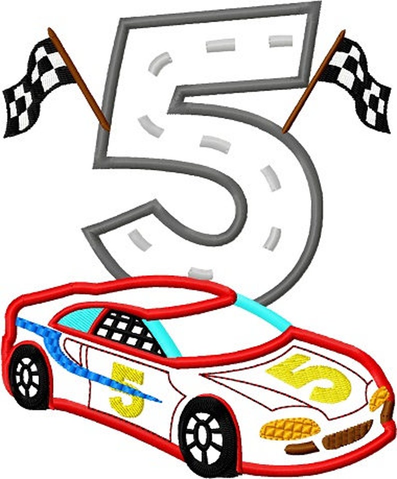 Red Race Car Five 5 APPLIQUE Embroidery Design INSTANT DOWNLOAD - Etsy