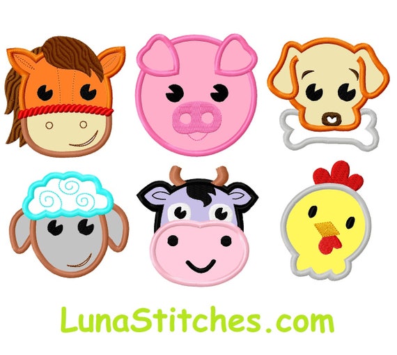 Farm Animal Horse Dog Sheep Pig Cow chicken Face APPLIQUE | Etsy