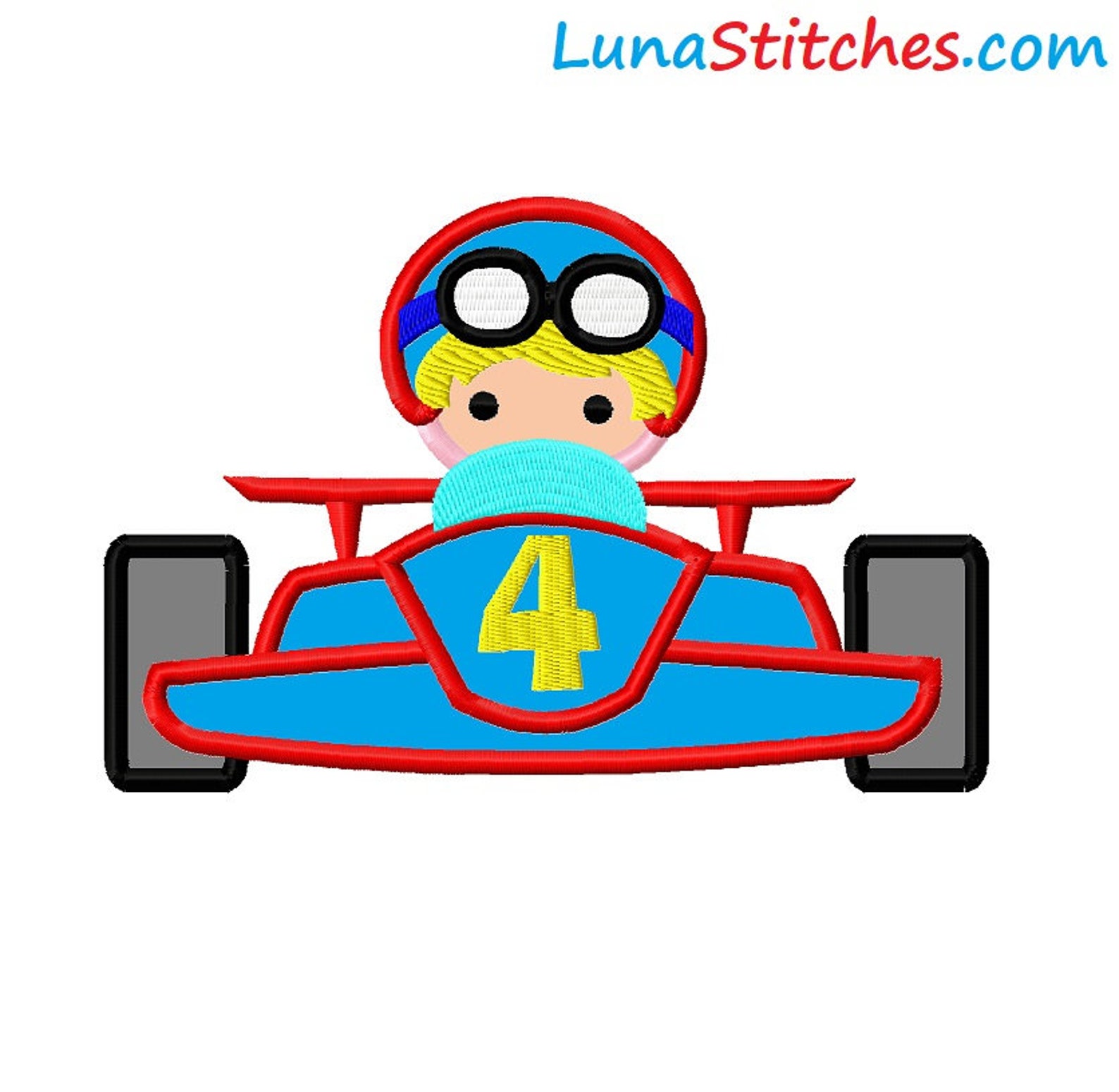 Red Race Car With Boy Number 4 APPLIQUE Embroidery Design 4 | Etsy