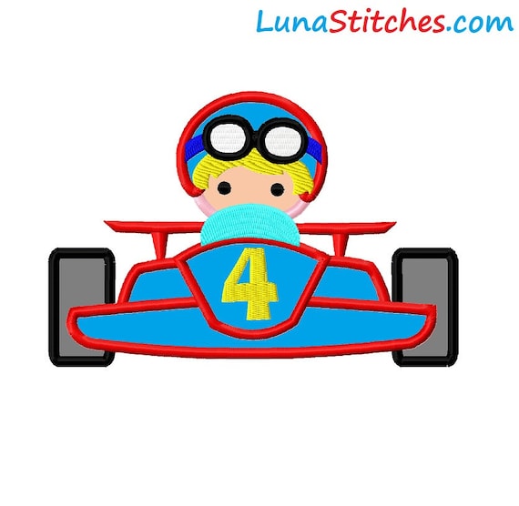 Red Race Car With Boy Number 4 APPLIQUE Embroidery Design 4 | Etsy