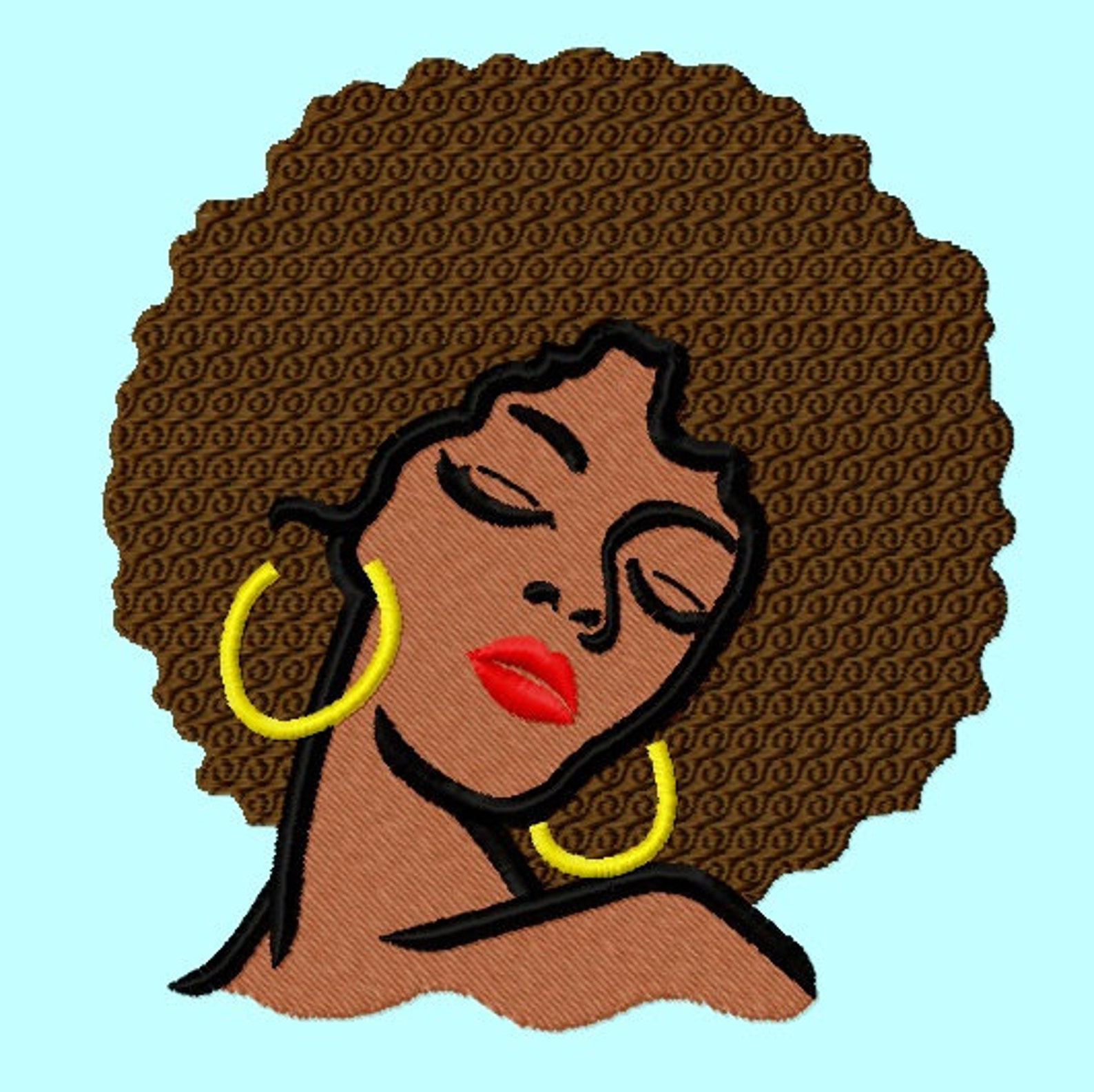 Woman With Afro Filled Embroidery Designs 3 Sizes INSTANT | Etsy