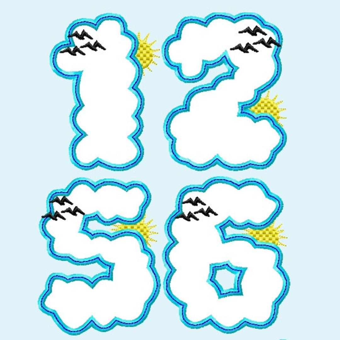 Cloud Number Set in 4 Sizes Applique Embroidery Designs INSTANT ...
