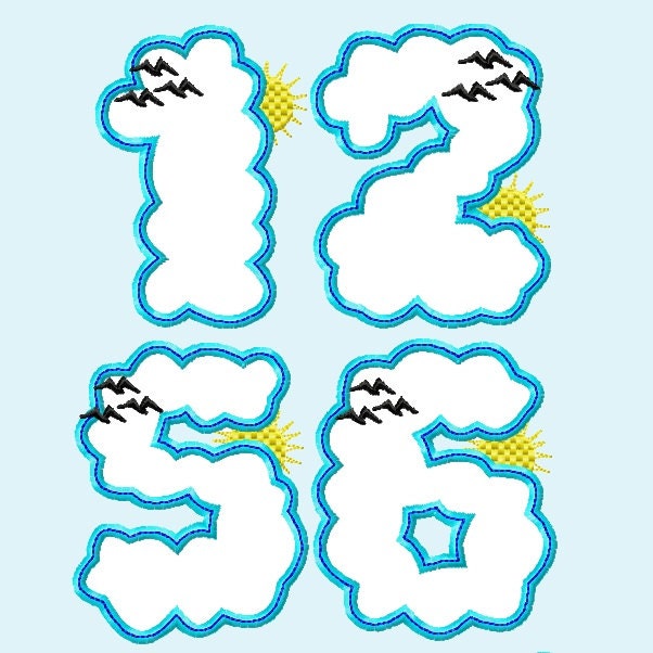 Cloud Number Set in 4 sizes Applique Embroidery Designs | Etsy