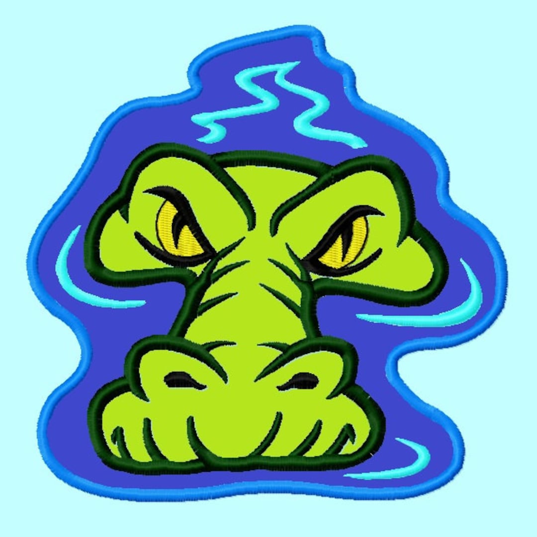 Gator Alligator Head on Water Applique Embroidery Designs 3 Sizes ...