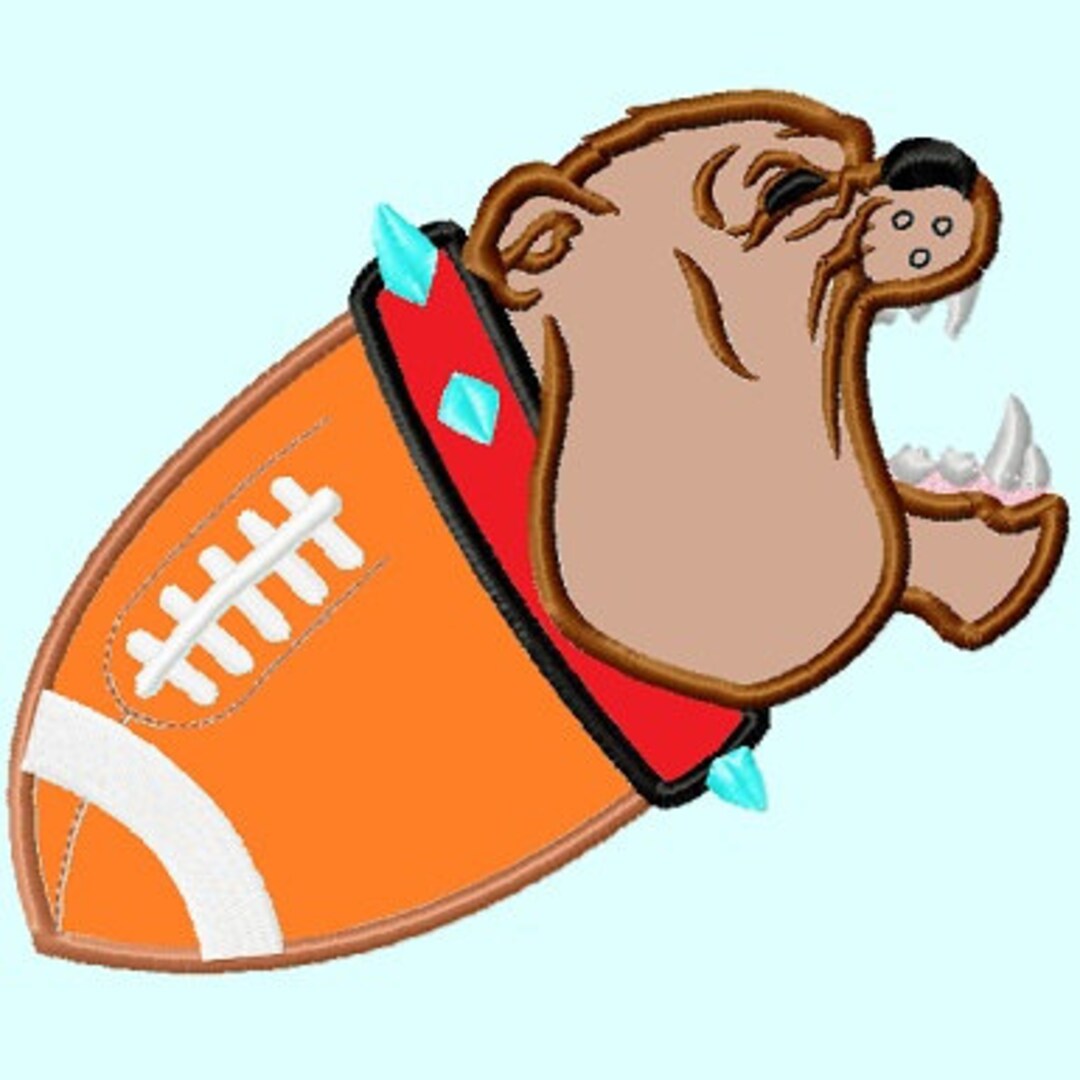 Bulldog Mascot on Football Applique Embroidery Designs 4 Sizes, Hoops ...