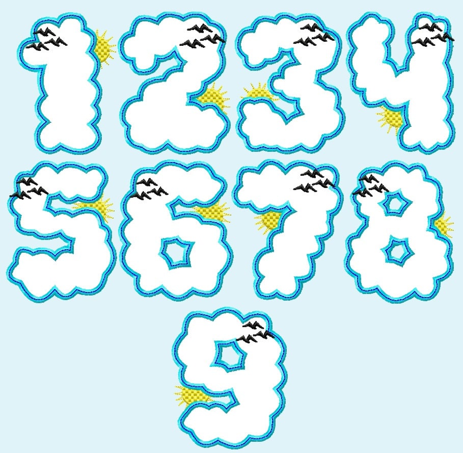 Cloud Number Set in 4 sizes Applique Embroidery Designs | Etsy