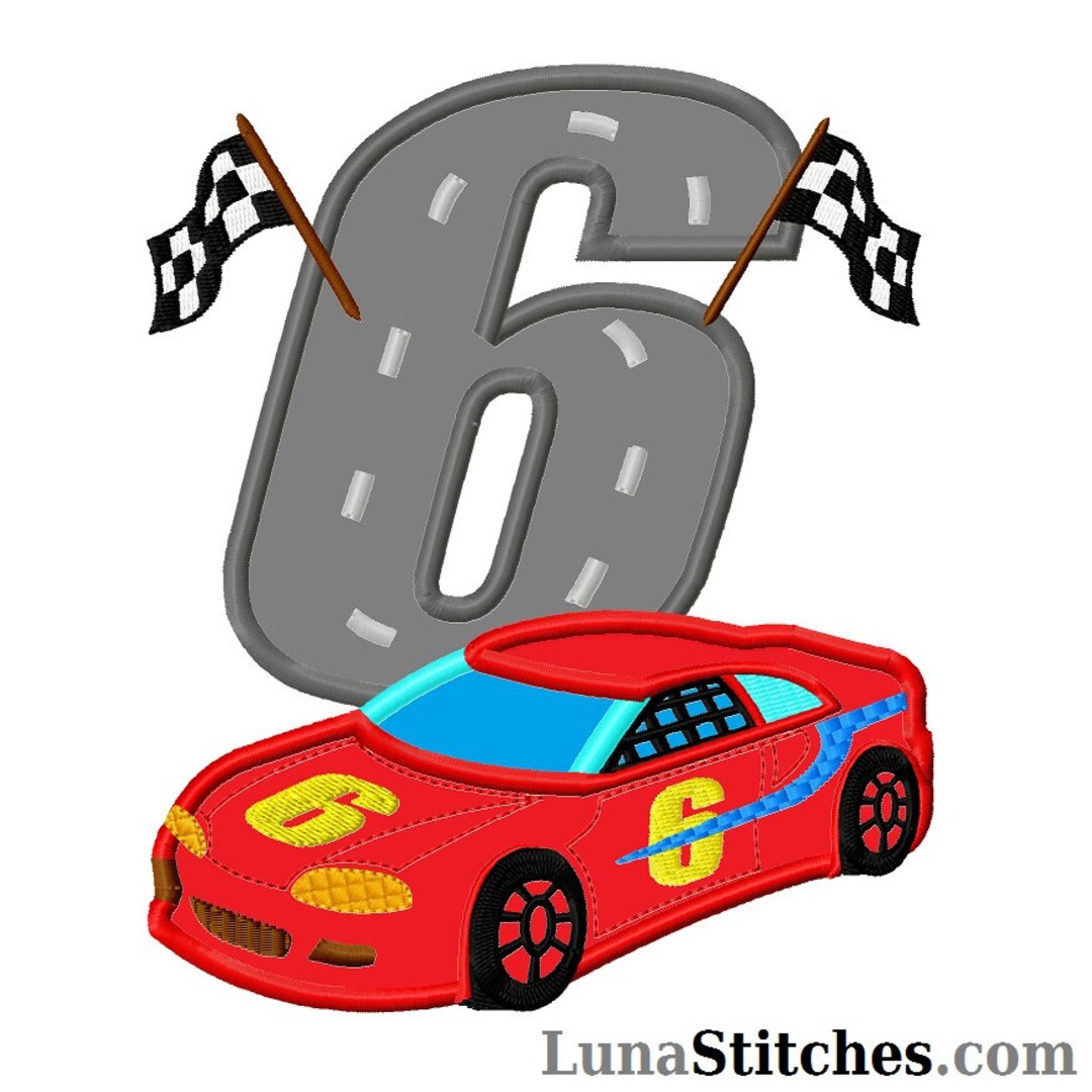 Red Race Car Six 6 APPLIQUE Embroidery Design INSTANT DOWNLOAD - Etsy