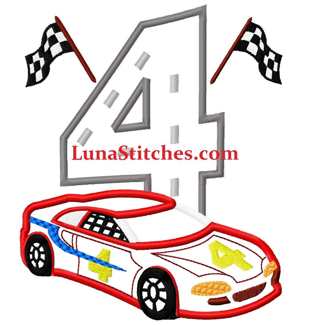 Red Race Car Four 4 APPLIQUE Embroidery Design INSTANT DOWNLOAD - Etsy