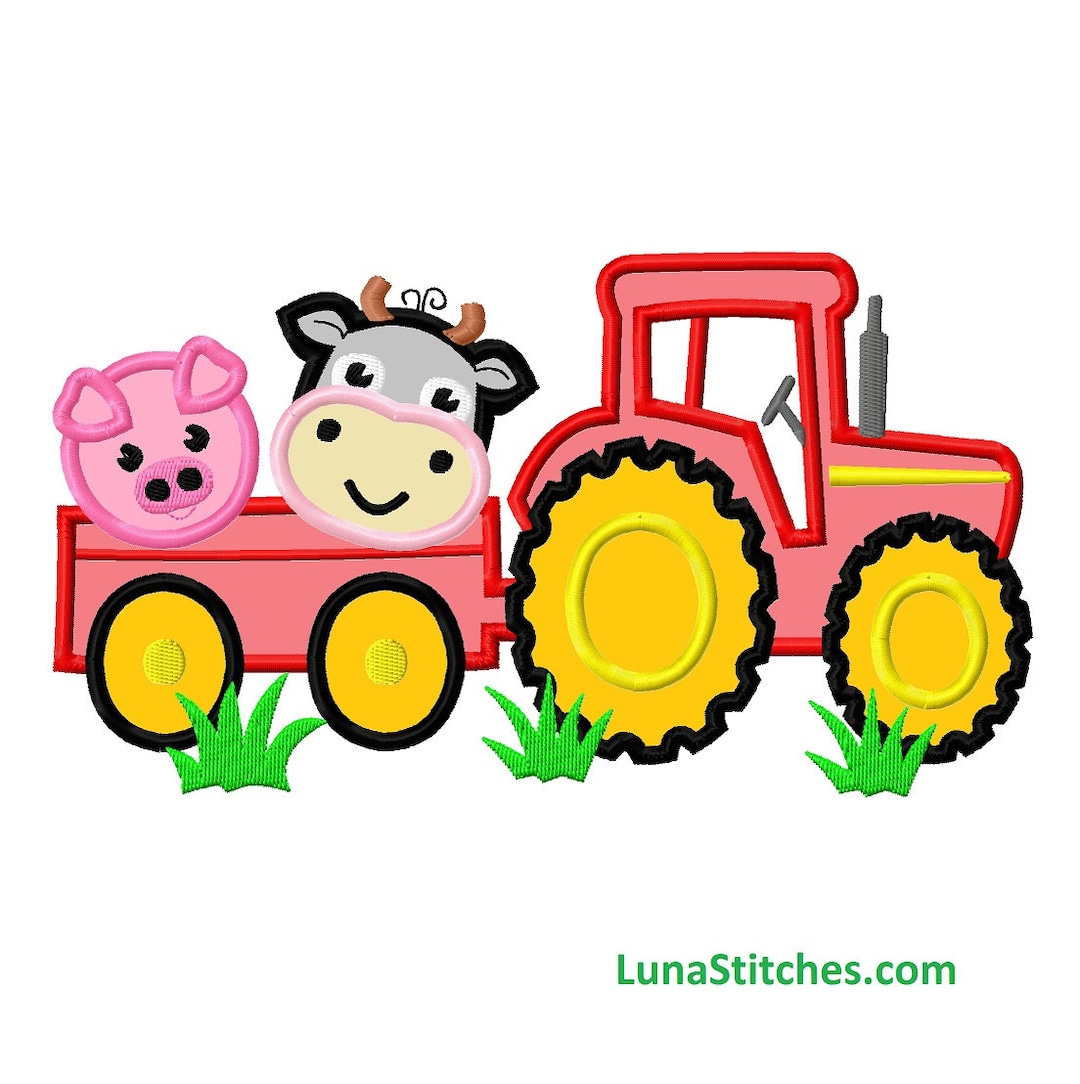 Tractor With Cow and Pig APPLIQUE Embroidery Design 2 Sizes INSTANT ...