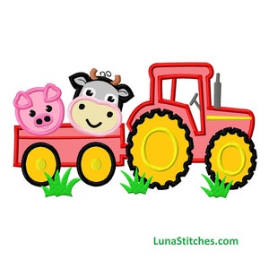Tractor With Cow and Pig APPLIQUE Embroidery Design 2 Sizes INSTANT ...