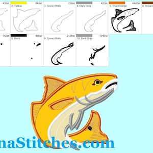 Red Fish or Trout APPLIQUE Embroidery Designs 4 Sizes Included INSTANT ...