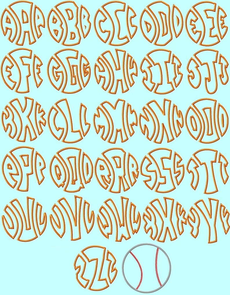 Baseball or Softball Round Monogram Font Set APPLIQUE - Etsy