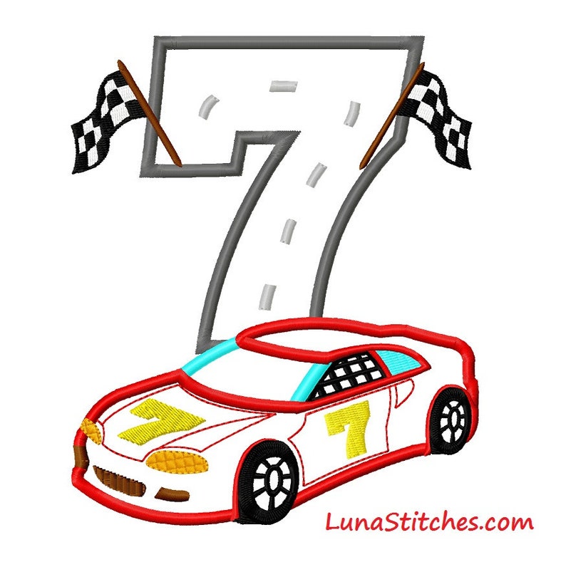 Red Race Car Seven 7 APPLIQUE Embroidery Design INSTANT - Etsy