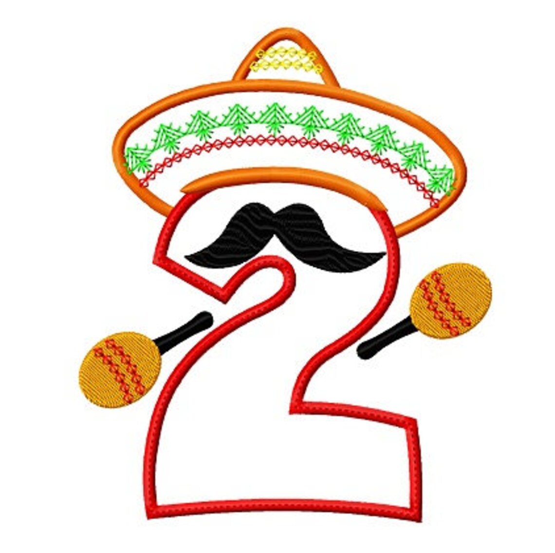 Mexican Fiesta Hat Number Two 2 APPLIQUE Embroidery Design - Etsy